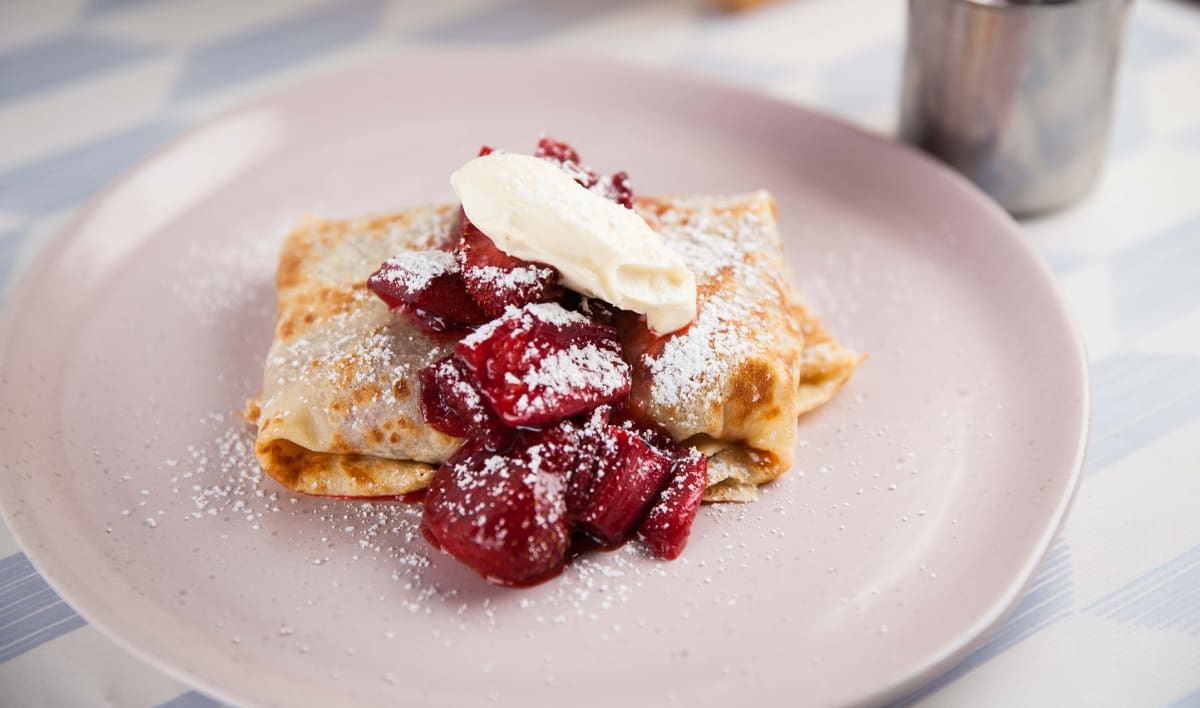 Crepes with Roasted Strawberries and Rhubarb - Driscolls